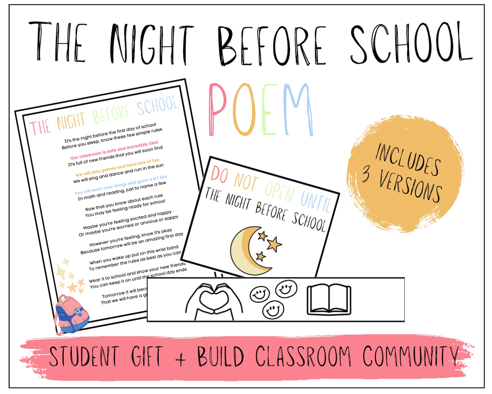 The Night Before School Poem - Gift for Students / Meet the Teacher ...