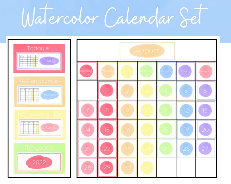 Watercolor Calendar Set for the Classroom - Etsy