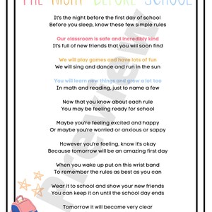 The Night Before School Poem - Gift for Students / Meet the Teacher ...