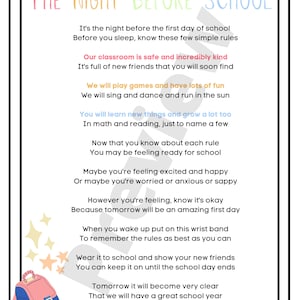 The Night Before School Poem - Gift for Students / Meet the Teacher ...