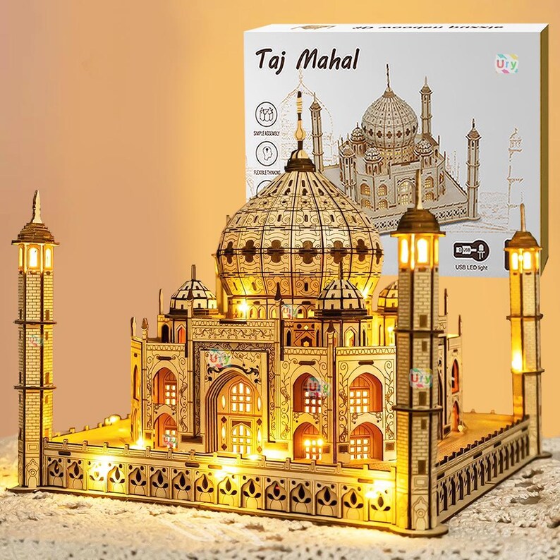 3D Wooden Puzzle House Royal Castle/taj Mahal DIY Model Kit With Lights ...