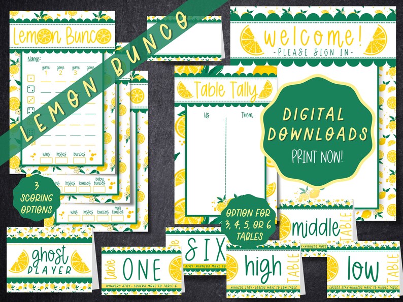 Printable Lemon Bunco Set With Scorecards Tally Sheets Table - Etsy