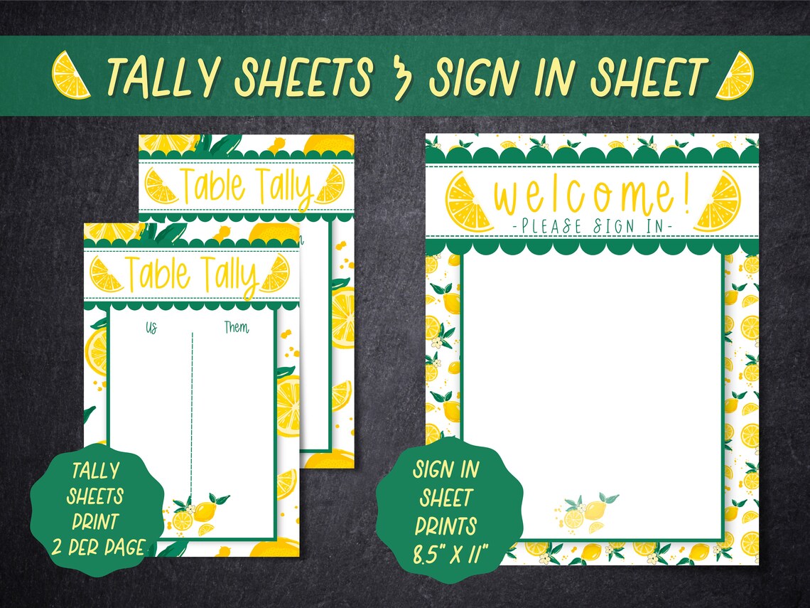 Printable Lemon Bunco Set With Scorecards Tally Sheets Table - Etsy