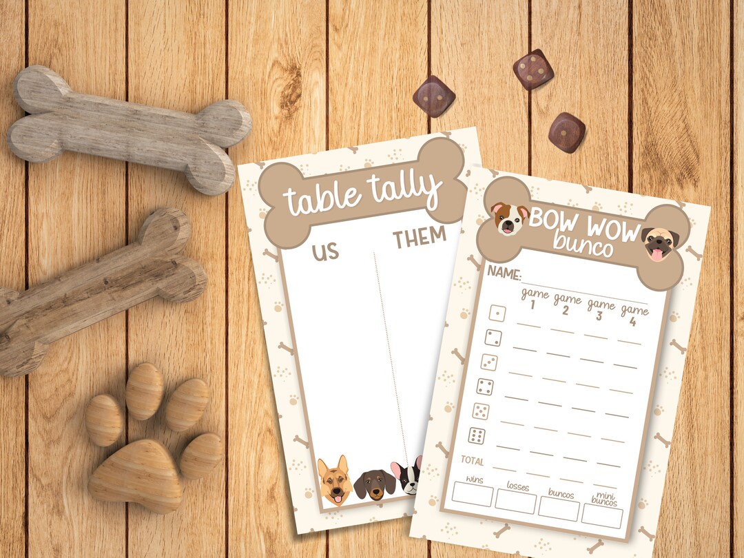 Printable Bow Wow Bunco for Dog Lovers Set With Score Sheets, Tally ...