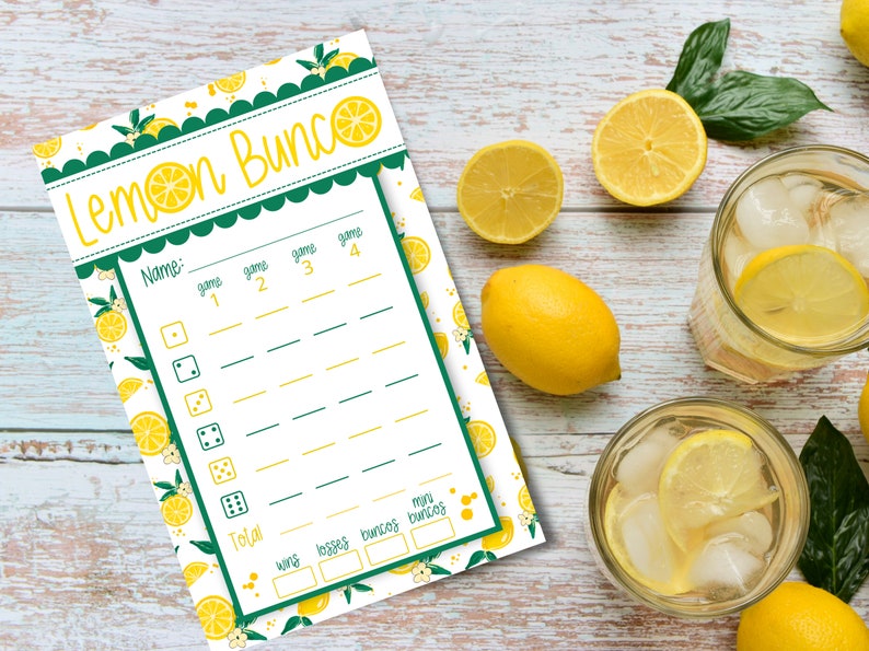Printable Lemon Bunco Set With Scorecards, Tally Sheets, Table Numbers ...
