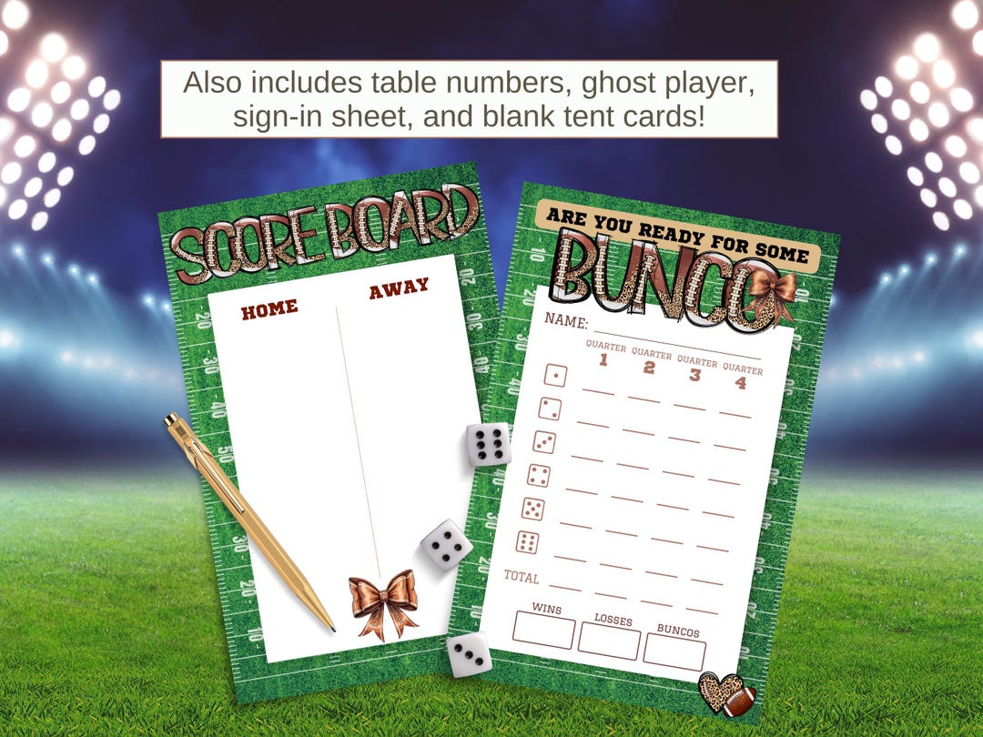 Printable Coquette Cheetah Football Bunco Set With Scorecards, Tally ...