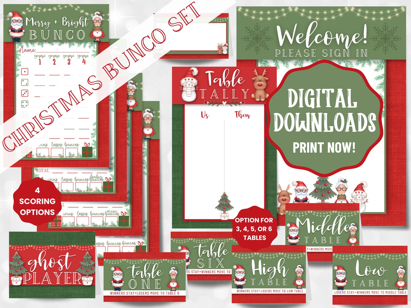 Printable Christmas Bunco Set With Scorecards, Tally Sheets, Table ...