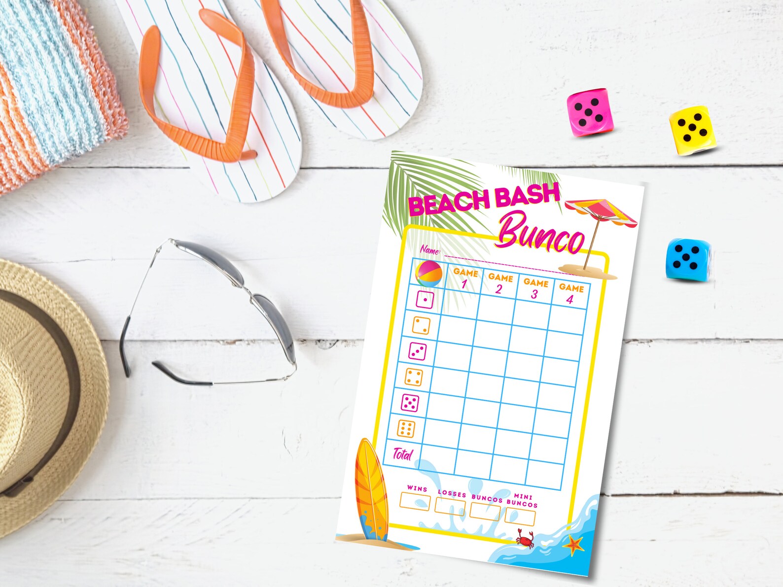 Printable Beach Bash Bunco Set With Scorecards Tally Sheets - Etsy