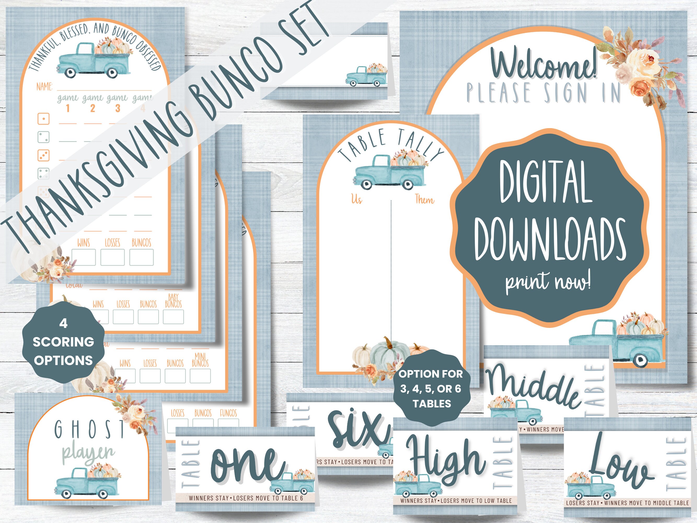 Printable Thanksgiving Bunco Set With Scorecards, Tally Sheets, Table ...