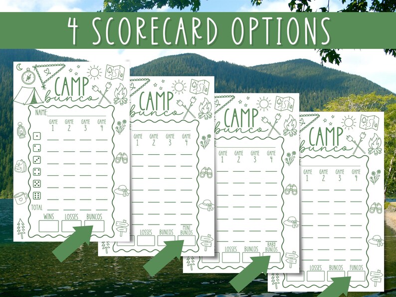 Camp Bunco Scorecard Set With Scorecards, Tally Sheets, Table Numbers ...