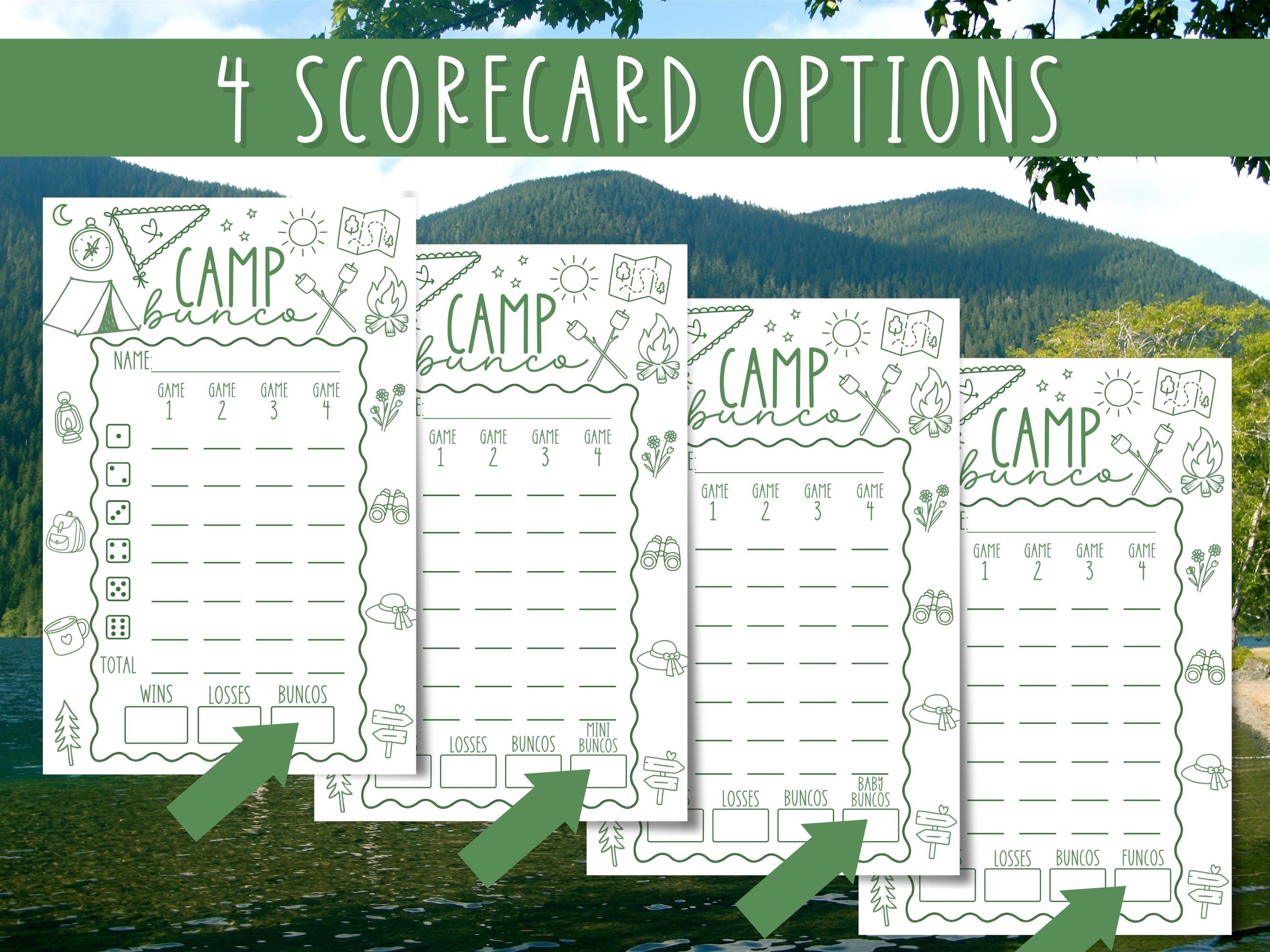 Camp Bunco Scorecard Set With Scorecards, Tally Sheets, Table Numbers ...