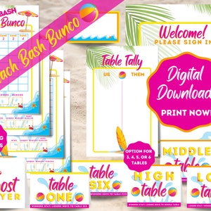Printable Beach Bash Bunco Set With Scorecards, Tally Sheets, Table ...