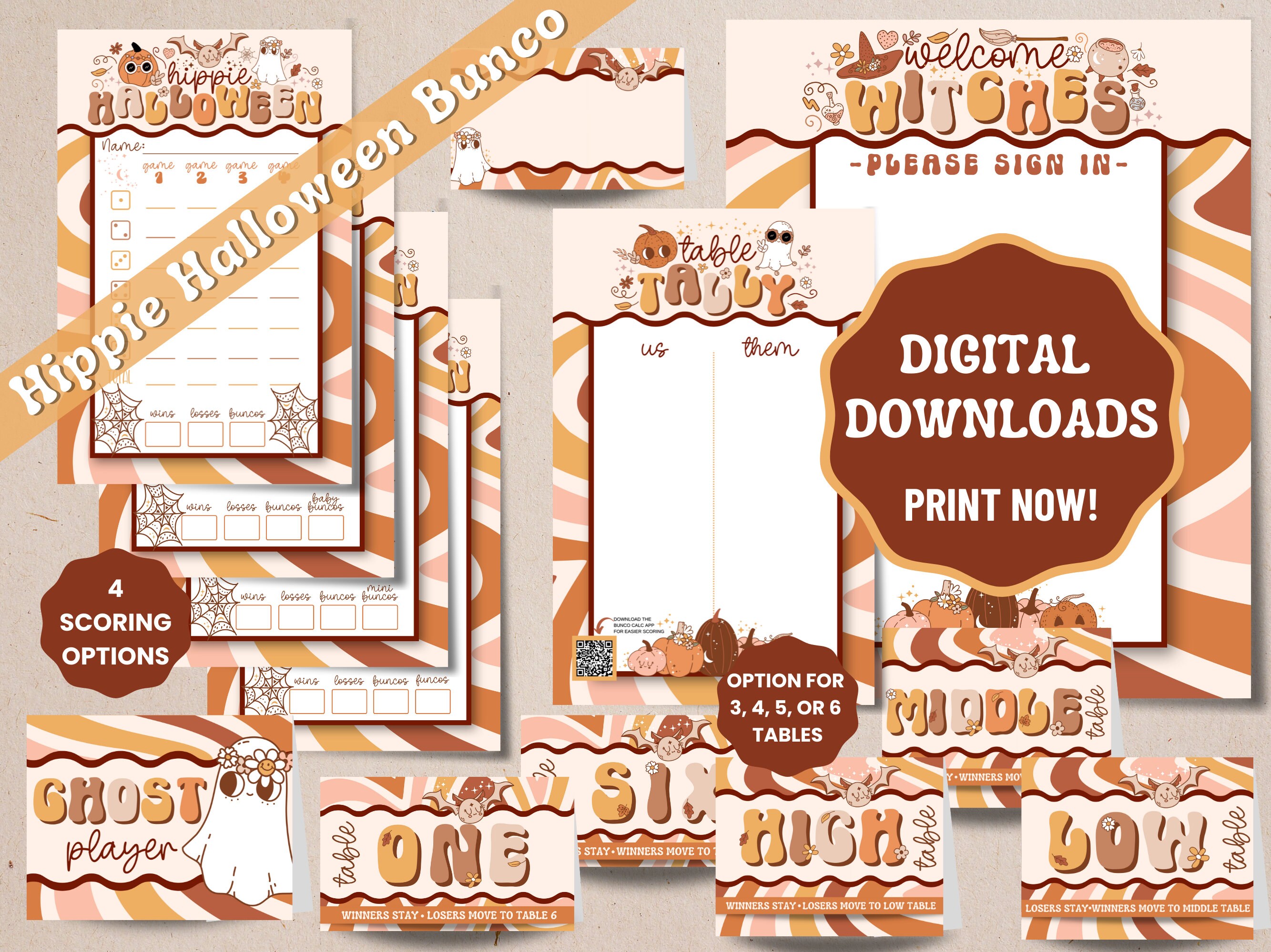 Retro Halloween Set With Scorecards, Tally Sheets, Table Numbers ...