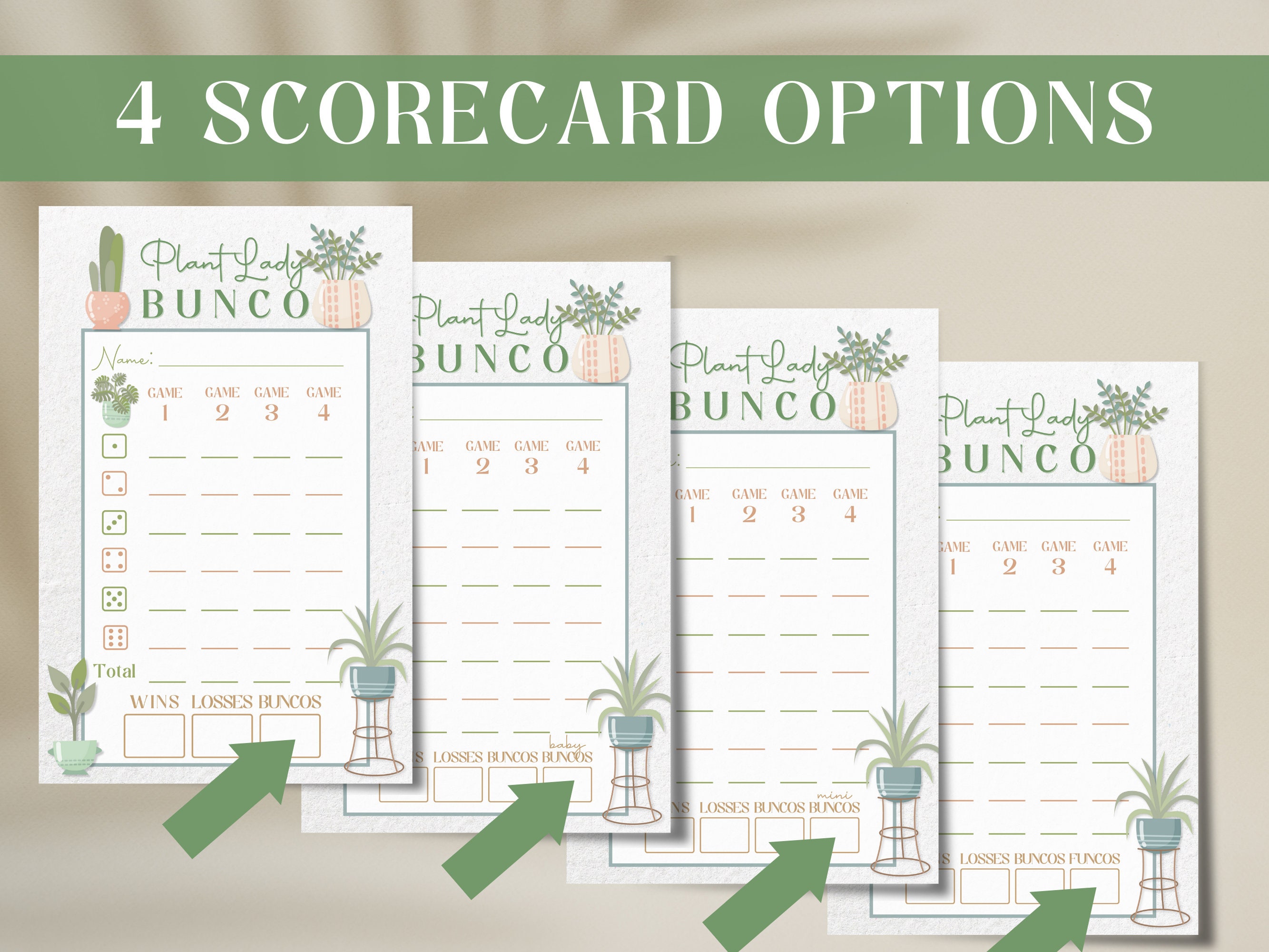 Digital Download Plant Lady Themed Bunco Scorecard Set Score Sheets ...