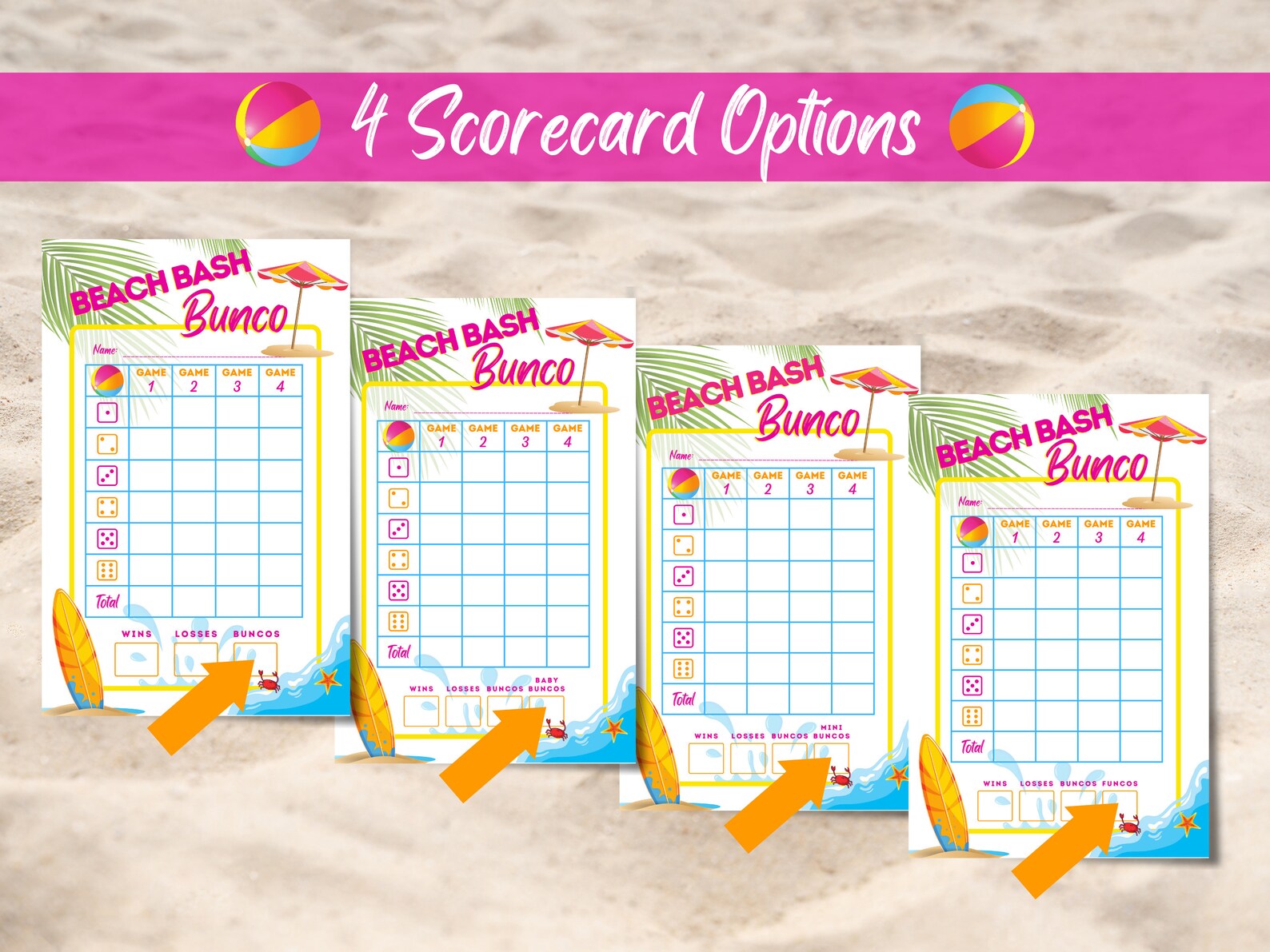 Printable Beach Bash Bunco Set With Scorecards, Tally Sheets, Table ...