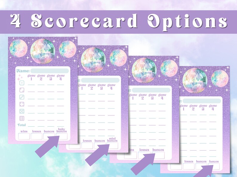 Printable Pastel Disco Ball New Year Bunco Set With Score Sheets, Tally ...