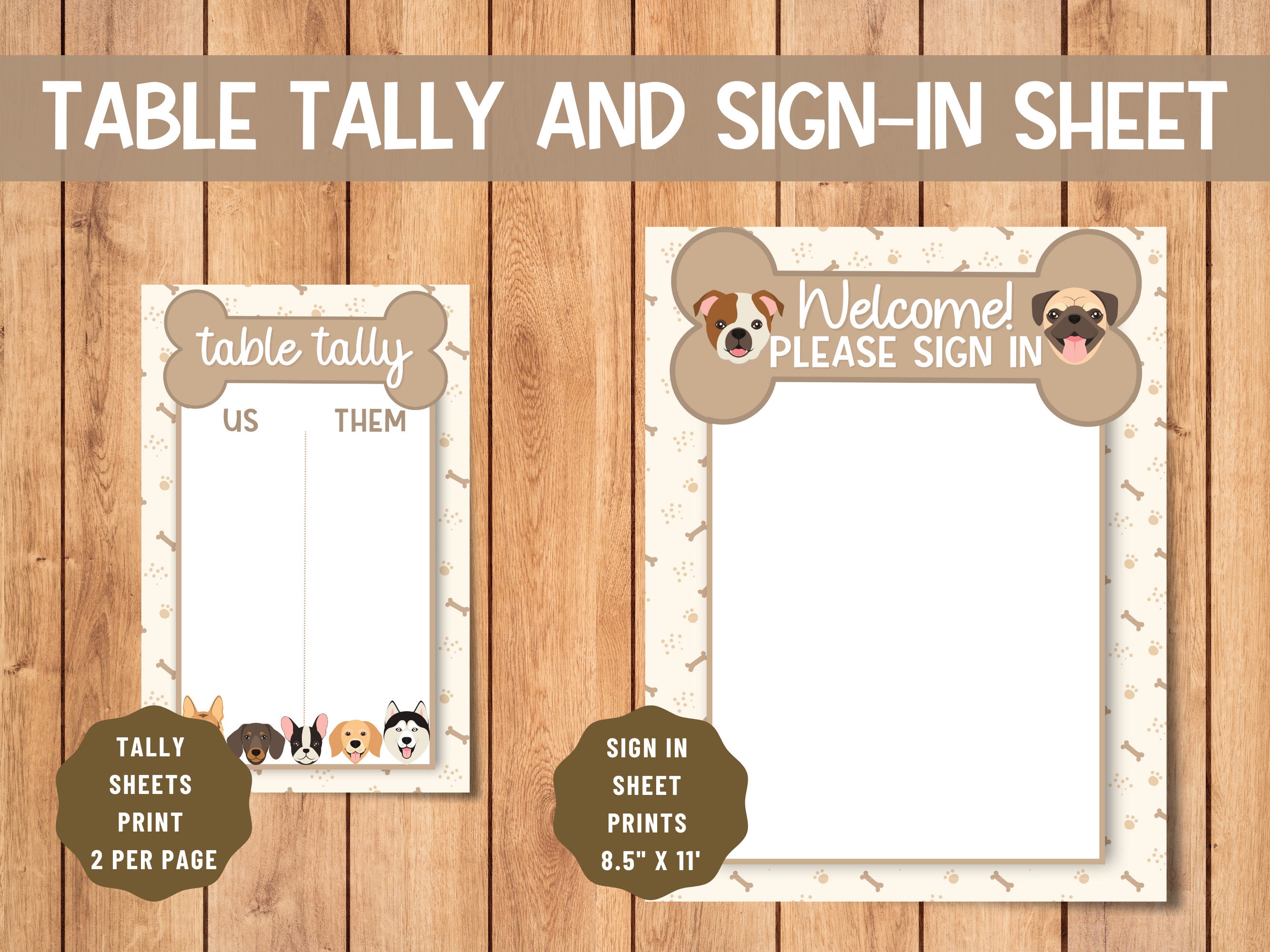 Printable Bow Wow Bunco for Dog Lovers Set With Score Sheets, Tally ...