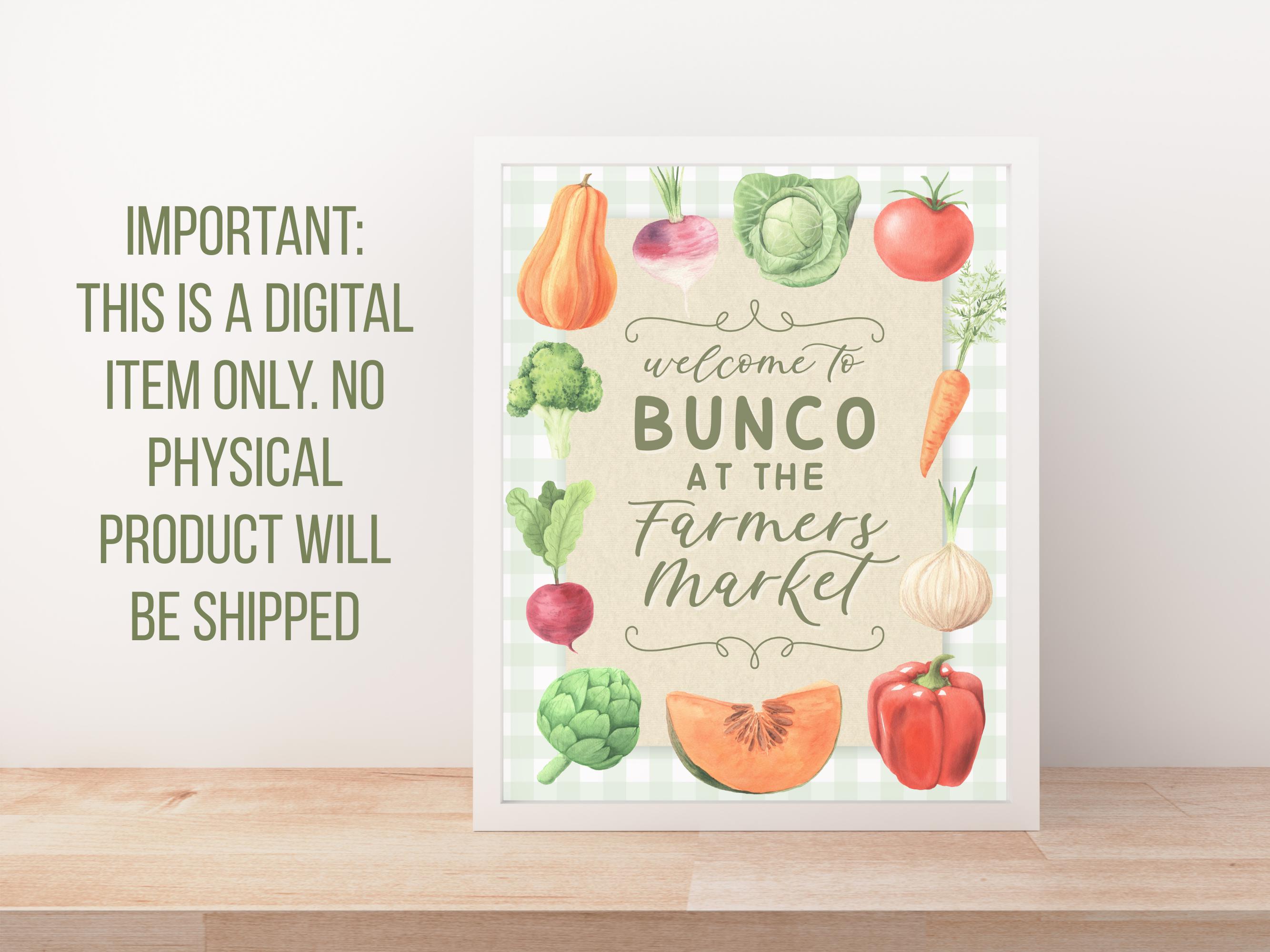 Welcome to Bunco at the Farmers Market Sign - Digital Download Poster ...