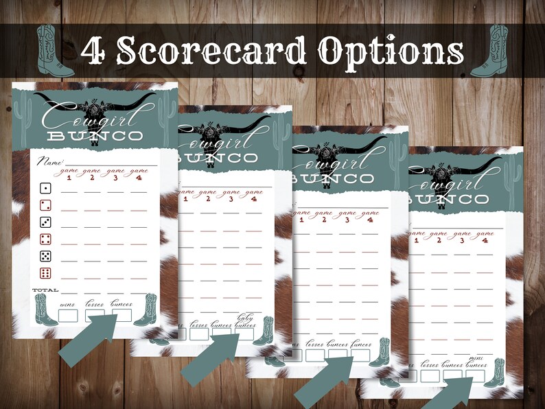 Printable Cowgirl Bunco Set With Scorecards, Tally Sheets, Table ...
