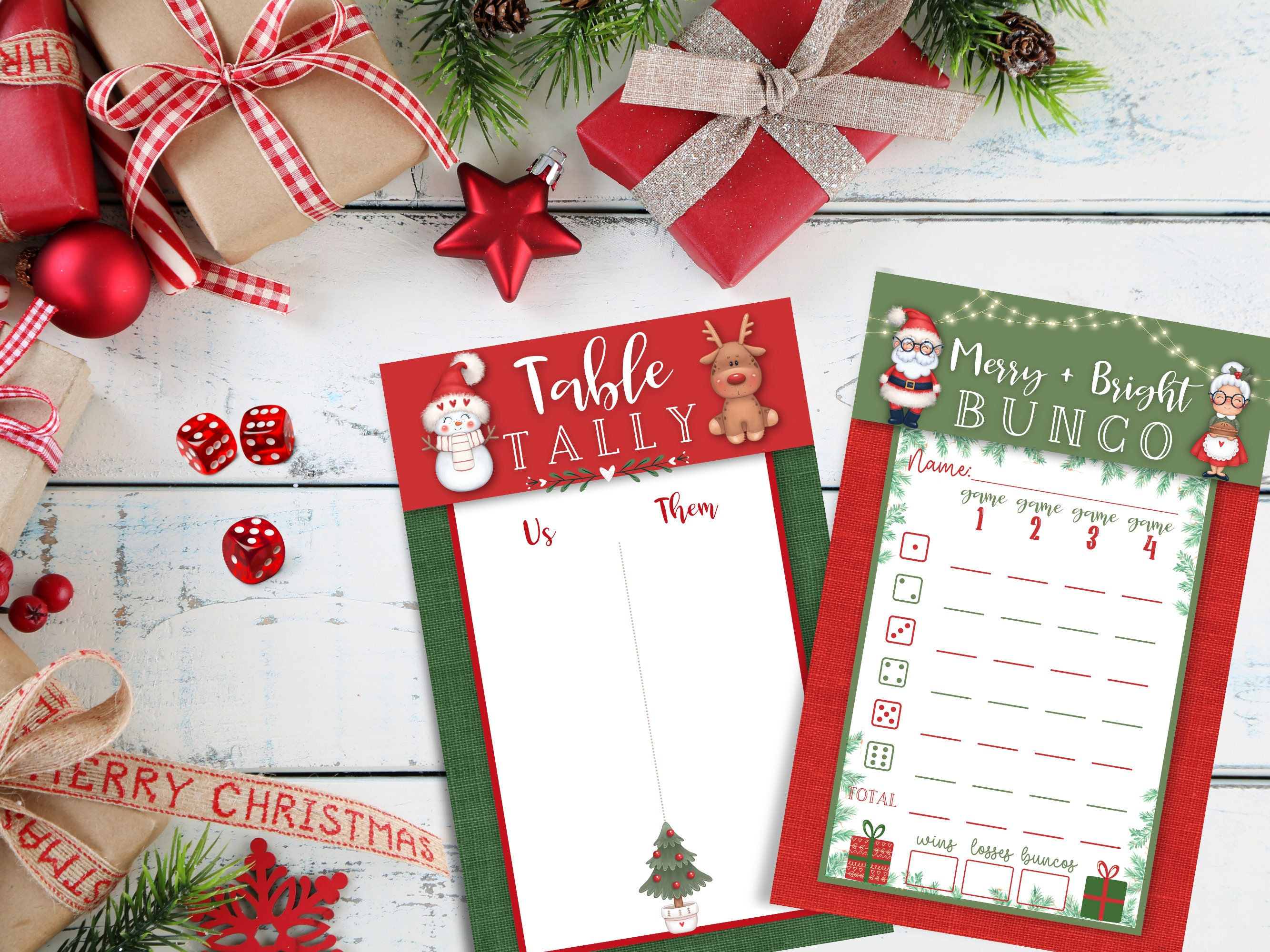 Printable Christmas Bunco Set With Scorecards, Tally Sheets, Table ...