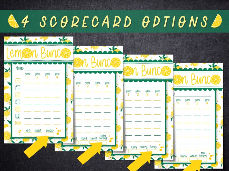 Printable Lemon Bunco Set With Scorecards, Tally Sheets, Table Numbers ...