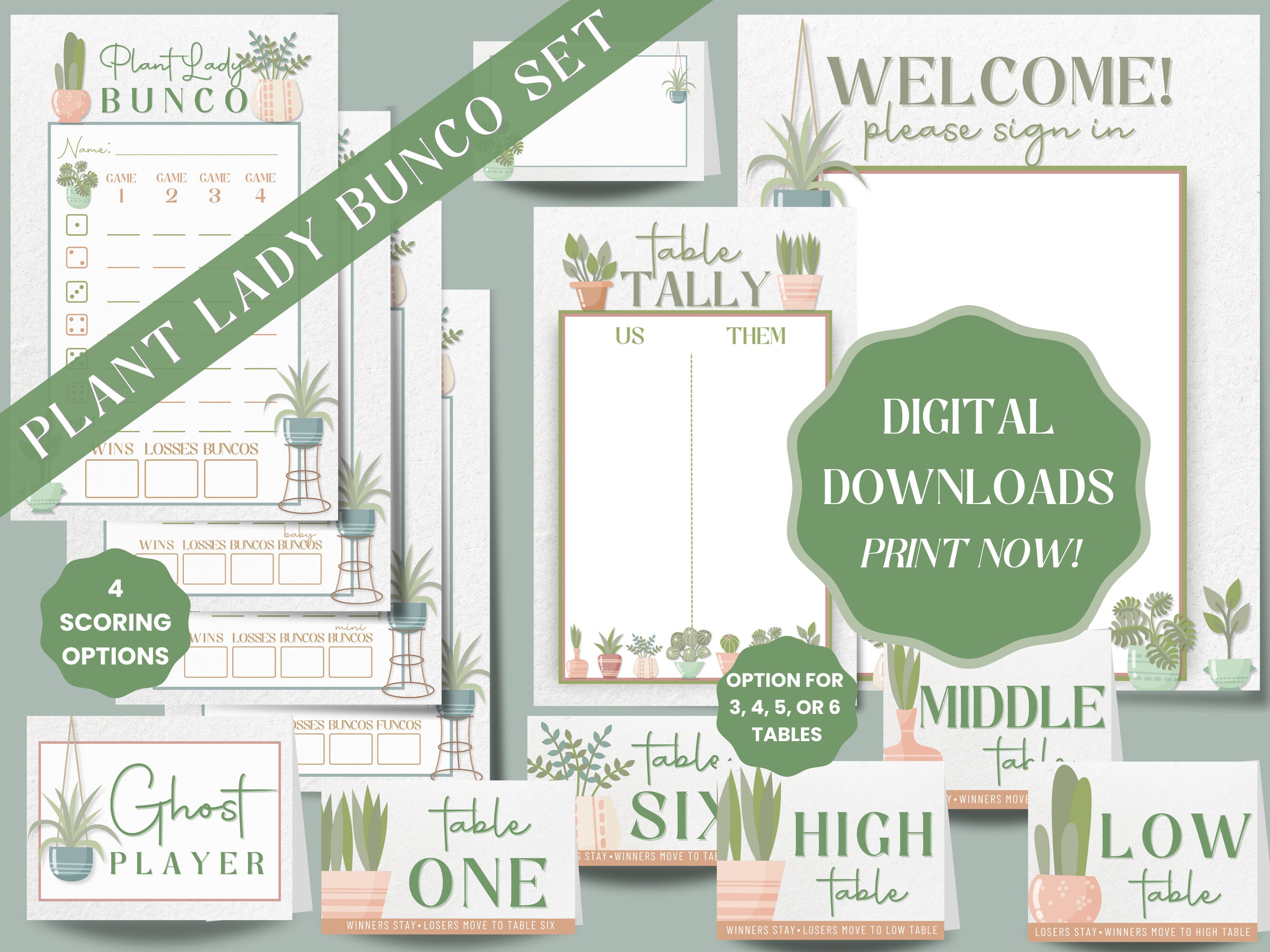 Digital Download Plant Lady Themed Bunco Scorecard Set Score Sheets ...