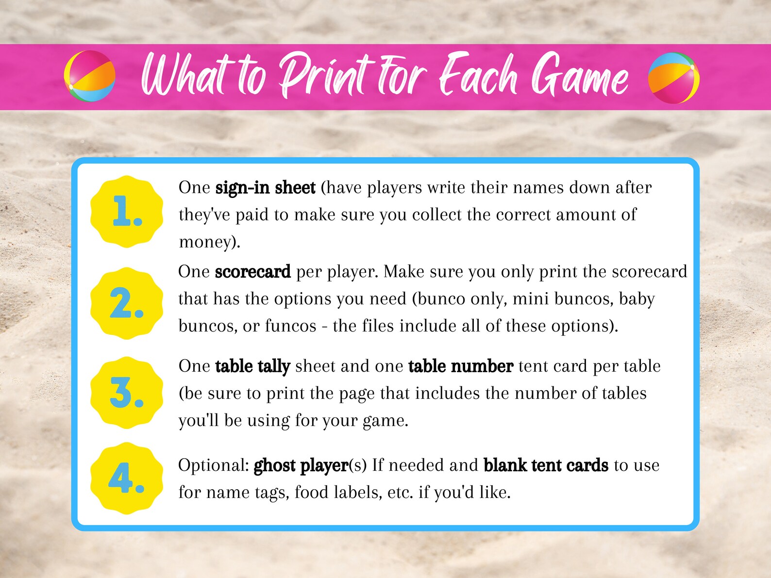 Printable Beach Bash Bunco Set With Scorecards, Tally Sheets, Table ...