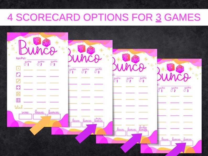 Printable Orange and Pink Bunco Scorecard for All Seasons and Months ...