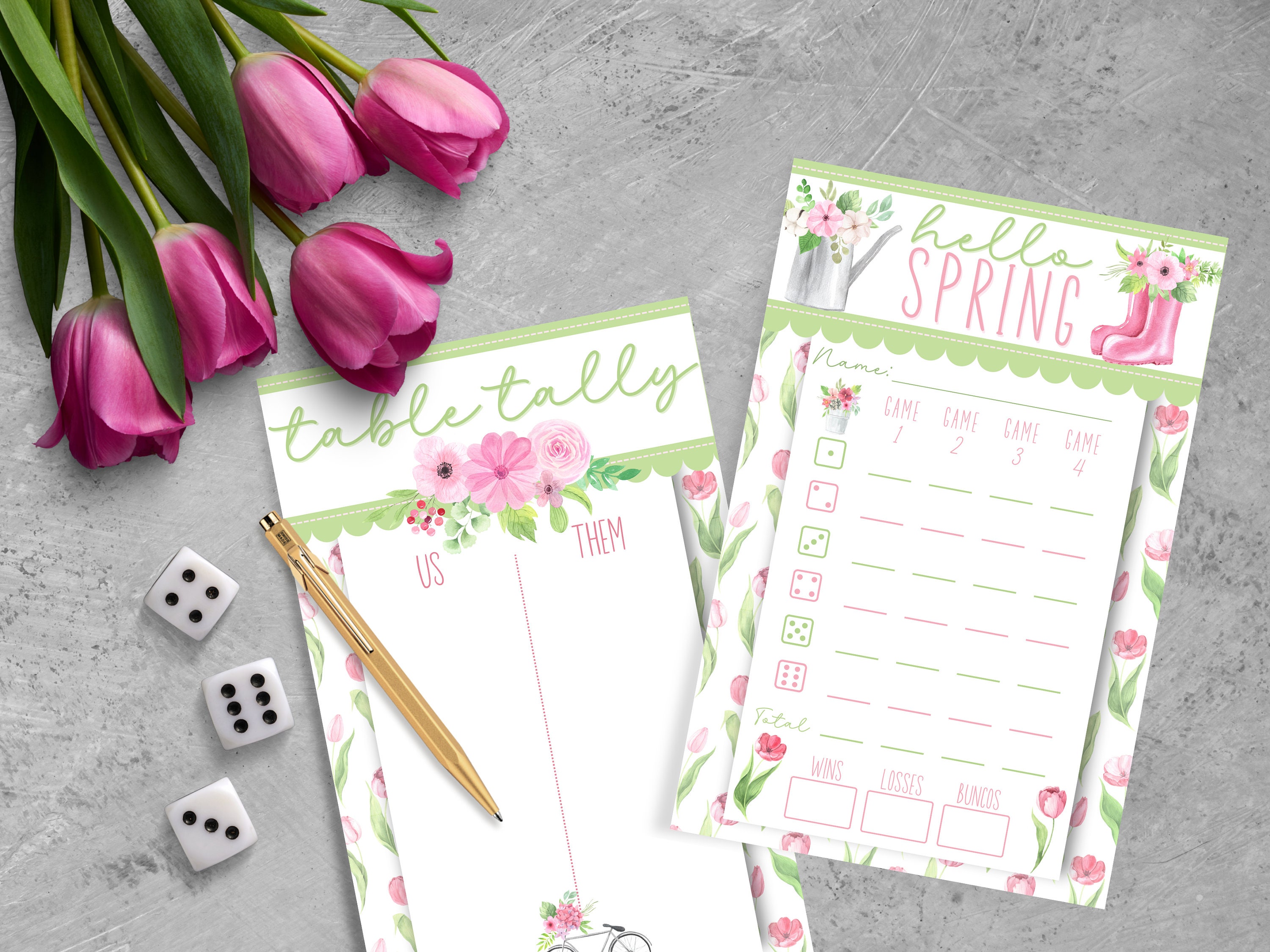Printable Spring Flowers Bunco Set With Scorecards, Tally Sheets, Table ...