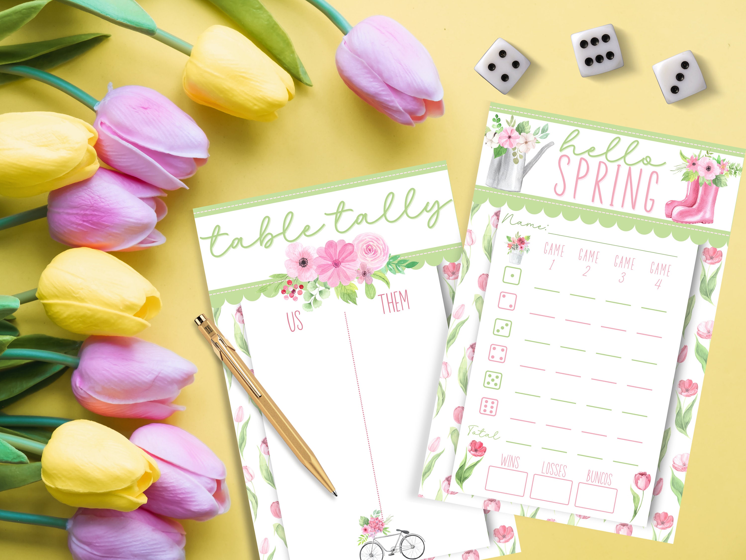 Printable Spring Flowers Bunco Set With Scorecards, Tally Sheets, Table ...