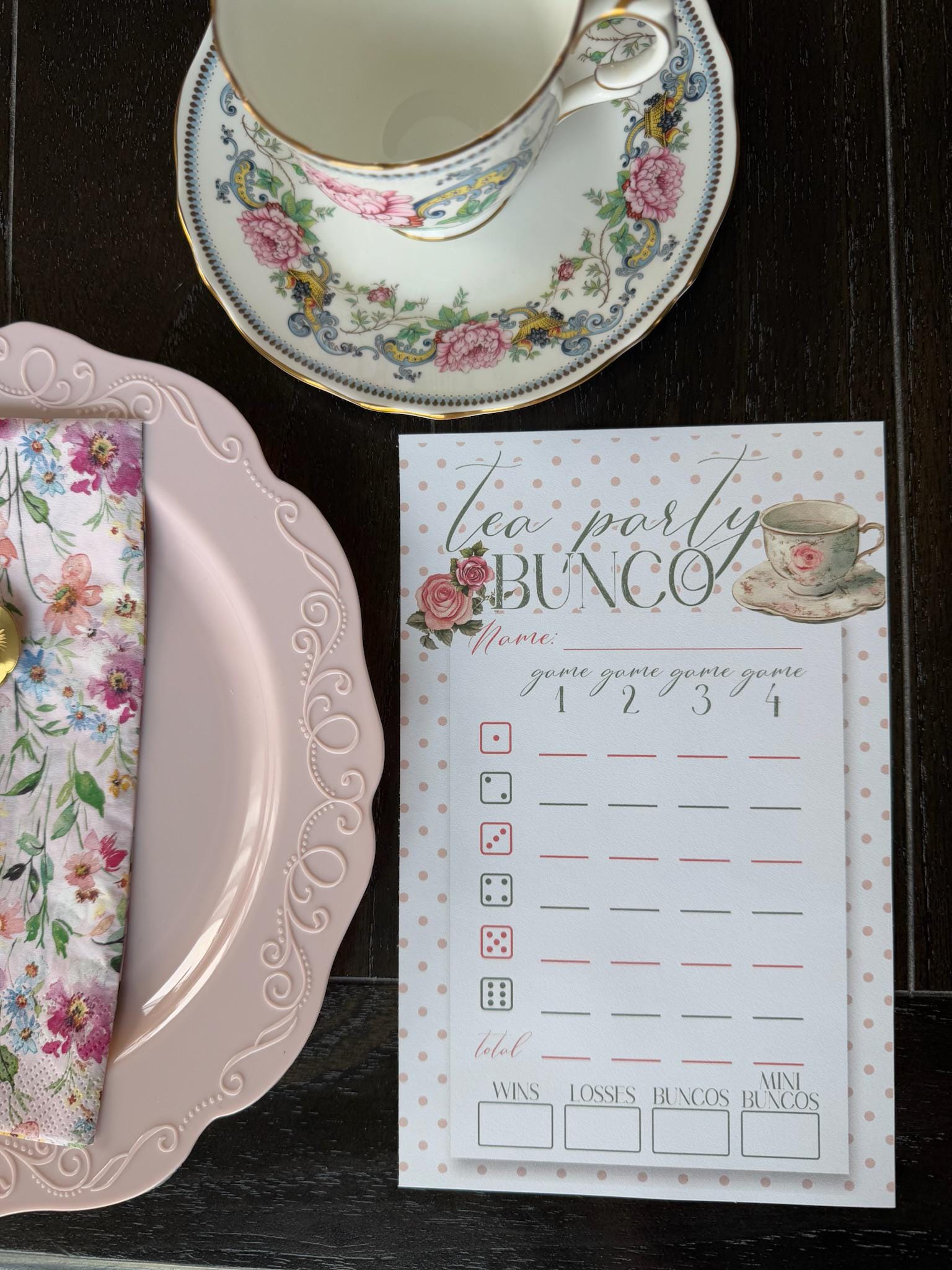 Printable Tea Party Bunco Set With Scorecards, Tally Sheets, Table ...