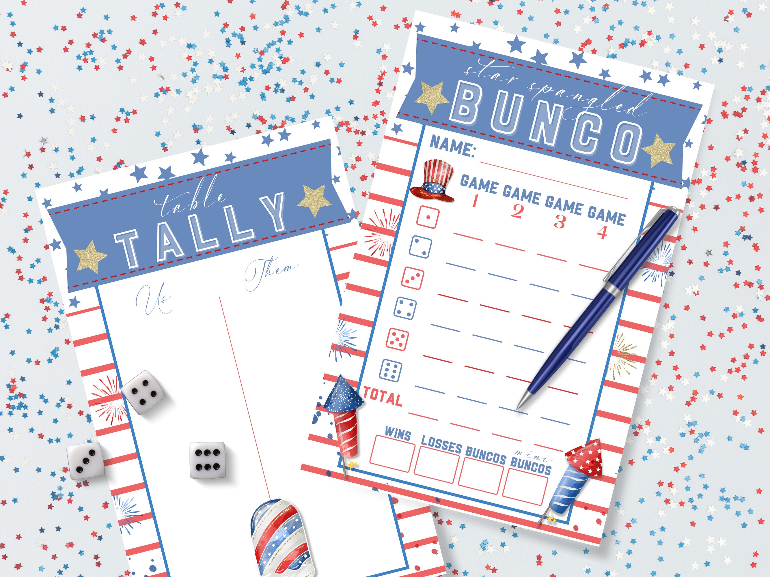 Digital Download 4th of July Themed Bunco Scorecard Set - Score Sheets ...