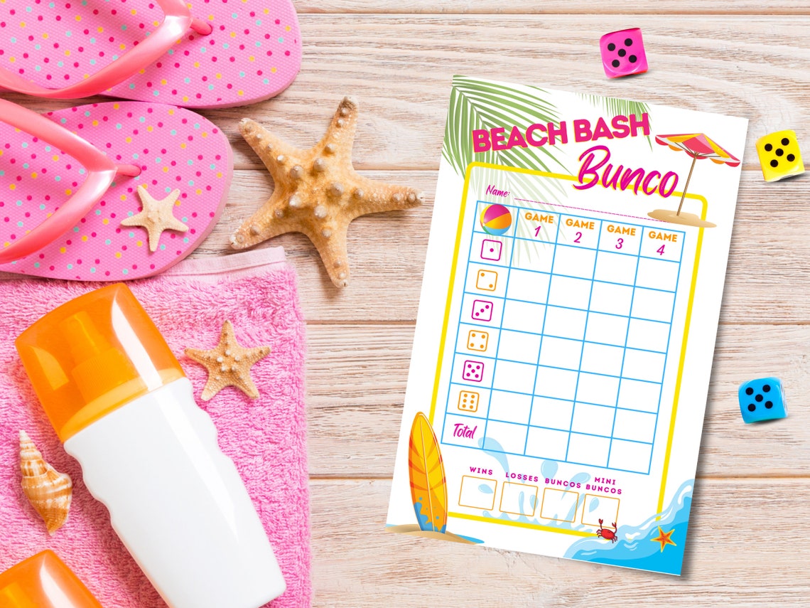Printable Beach Bash Bunco Set With Scorecards, Tally Sheets, Table ...