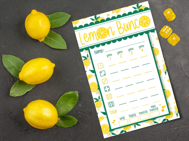 Printable Lemon Bunco Set With Scorecards, Tally Sheets, Table Numbers ...
