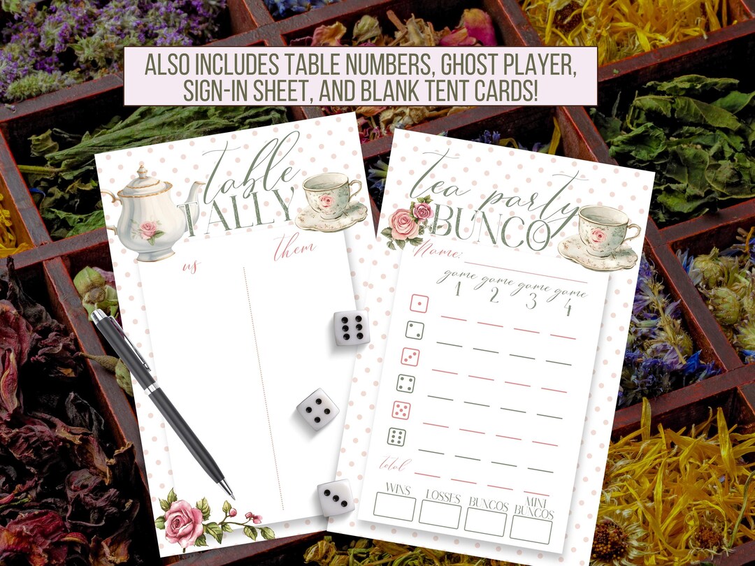 Printable Tea Party Bunco Set With Scorecards, Tally Sheets, Table ...