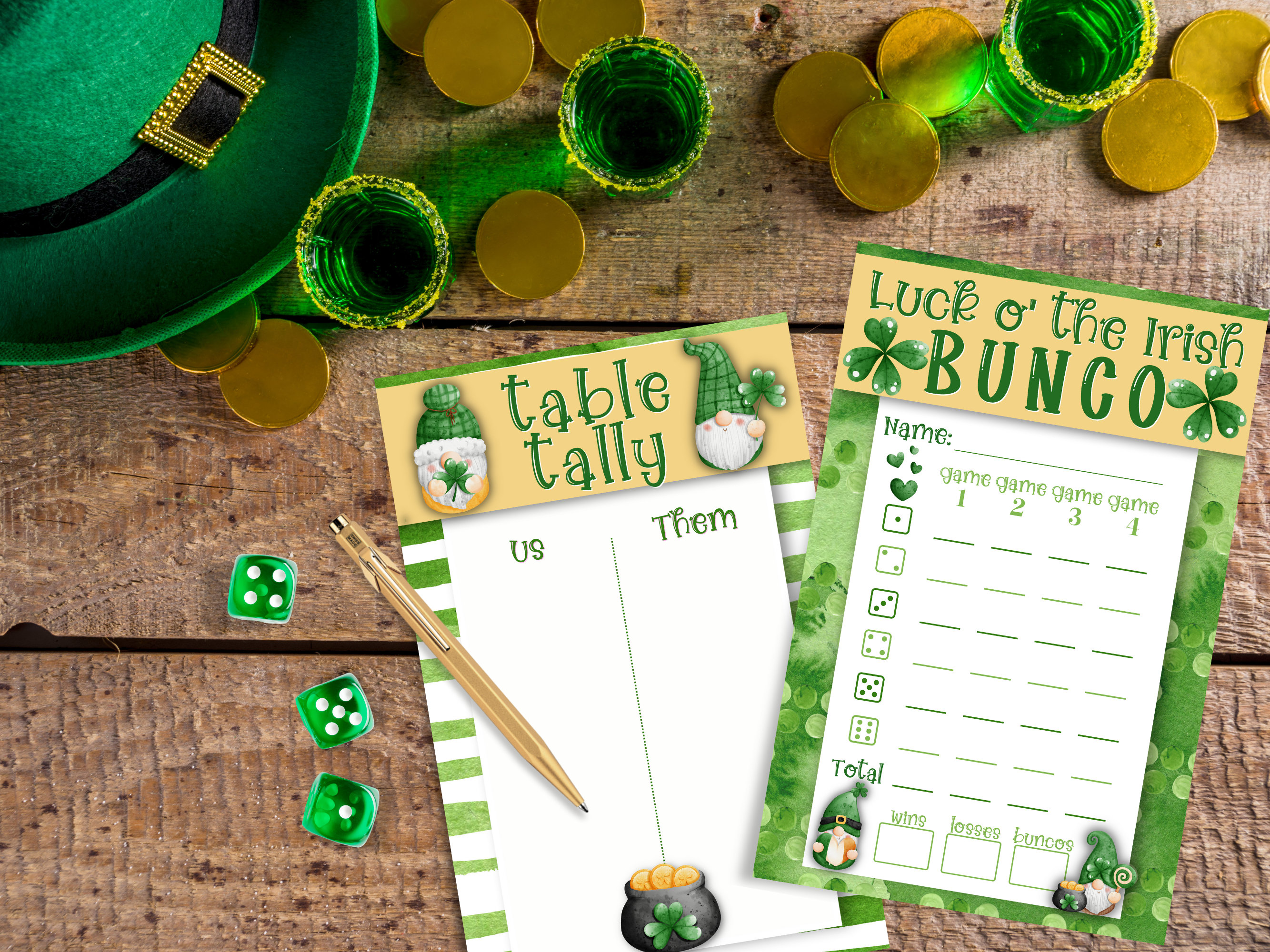 Printable St. Patrick's Day Bunco Set With Scorecards, Tally Sheets ...