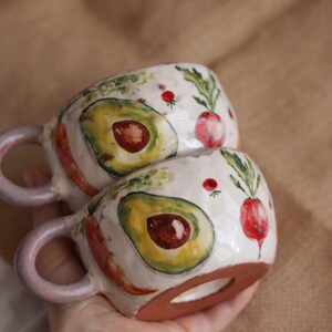 Handmade Ceramic Mug Set Unique Fruit and Vegetable Hand Painted Design ...