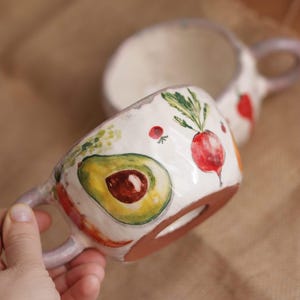 Handmade Ceramic Mug Set Unique Fruit and Vegetable Hand Painted Design ...