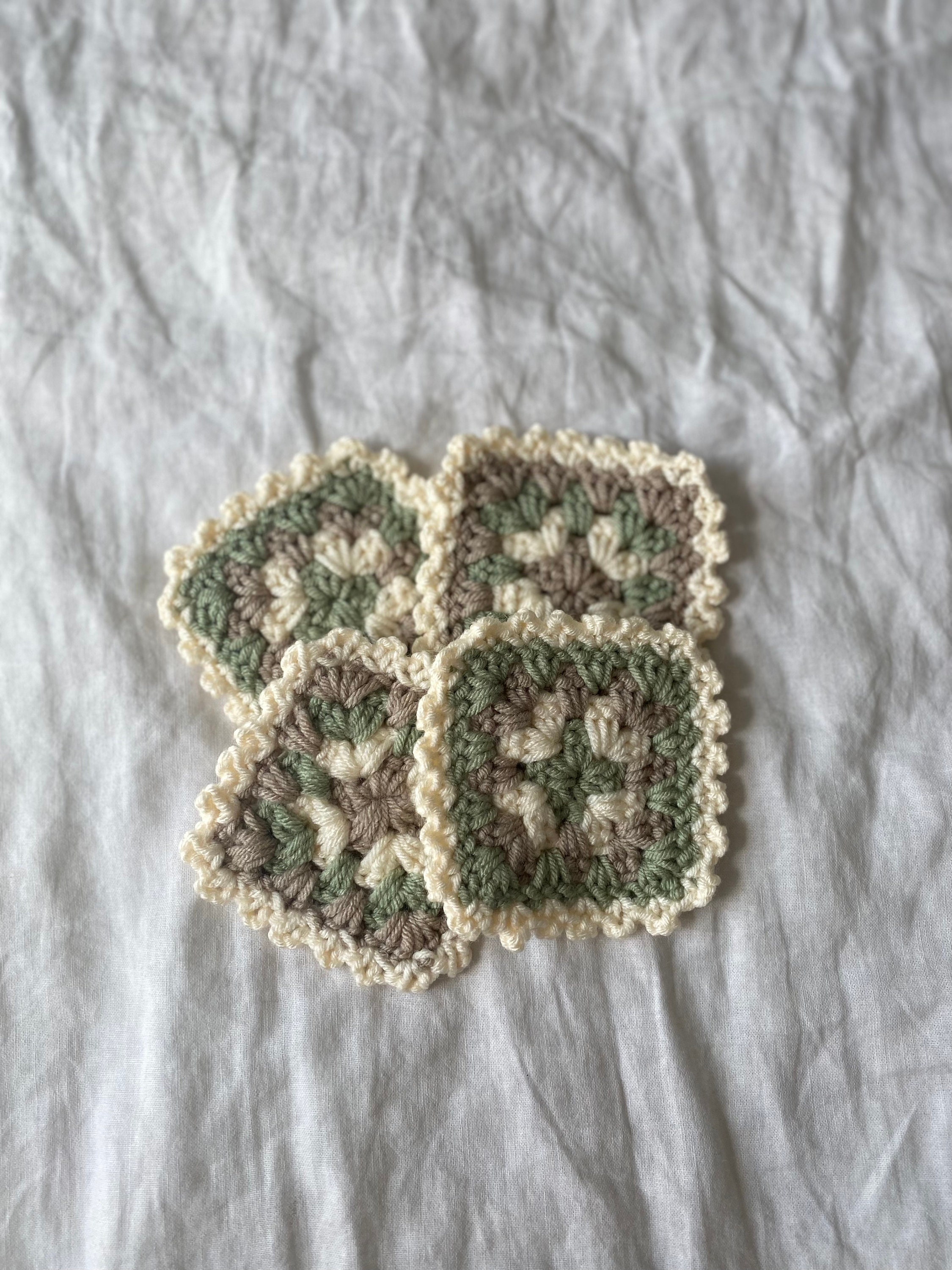 Set of Handmade Neutral Colored Ruffle Granny Square Crochet Coasters ...