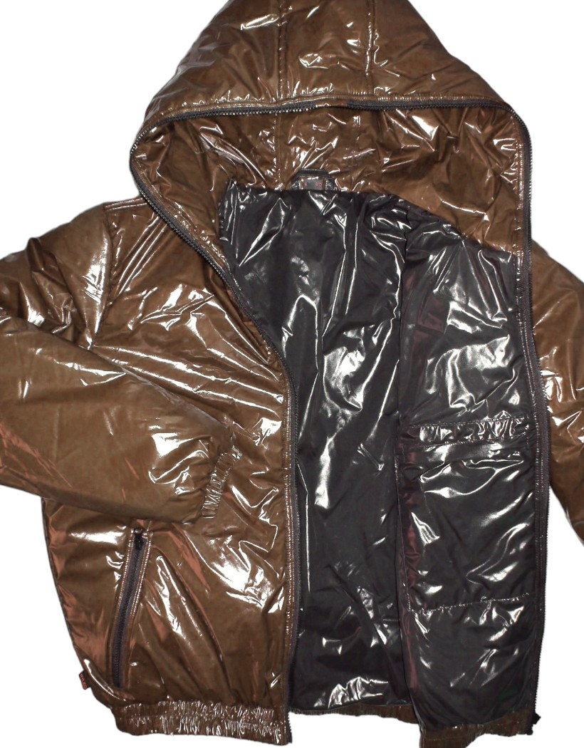 Glossy Nylon LACK PVC Wetlook Shiny Nylon Jacket With 6 Mm Padding ...