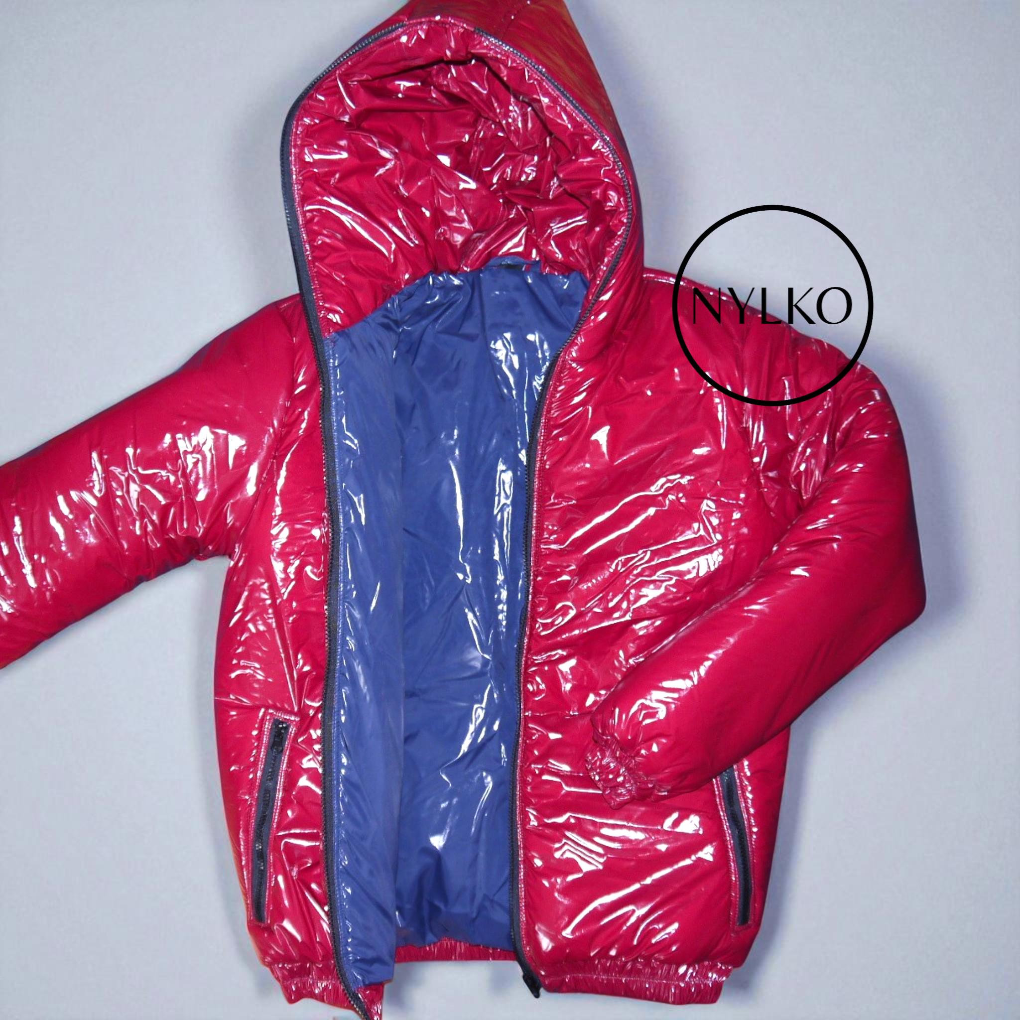 Glossy Nylon Lacquer PVC Wetlook Shiny Nylon Jacket With 15 Mm Padding ...