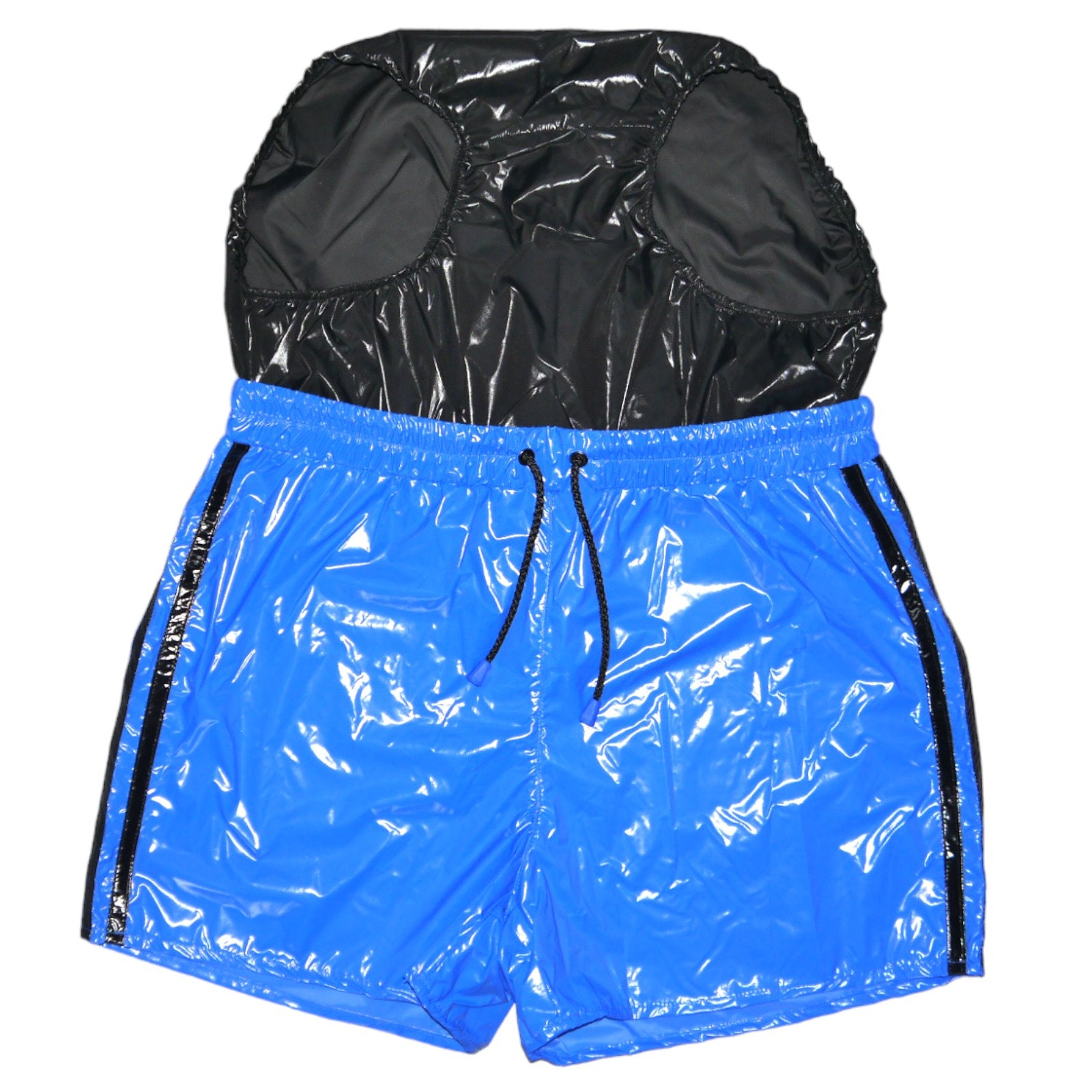 Shorts PS mit Slip Sprinter Kurzhose nylon Glanznylon LACK PVC Wetlook ...