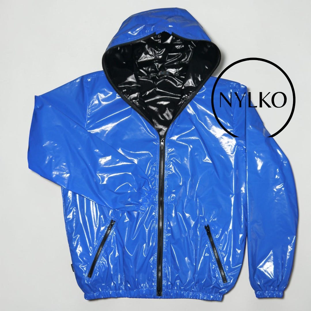 Glossy Nylon LACK PVC Wetlook Shiny Nylon Jacket Jacket EXG4 Rain ...