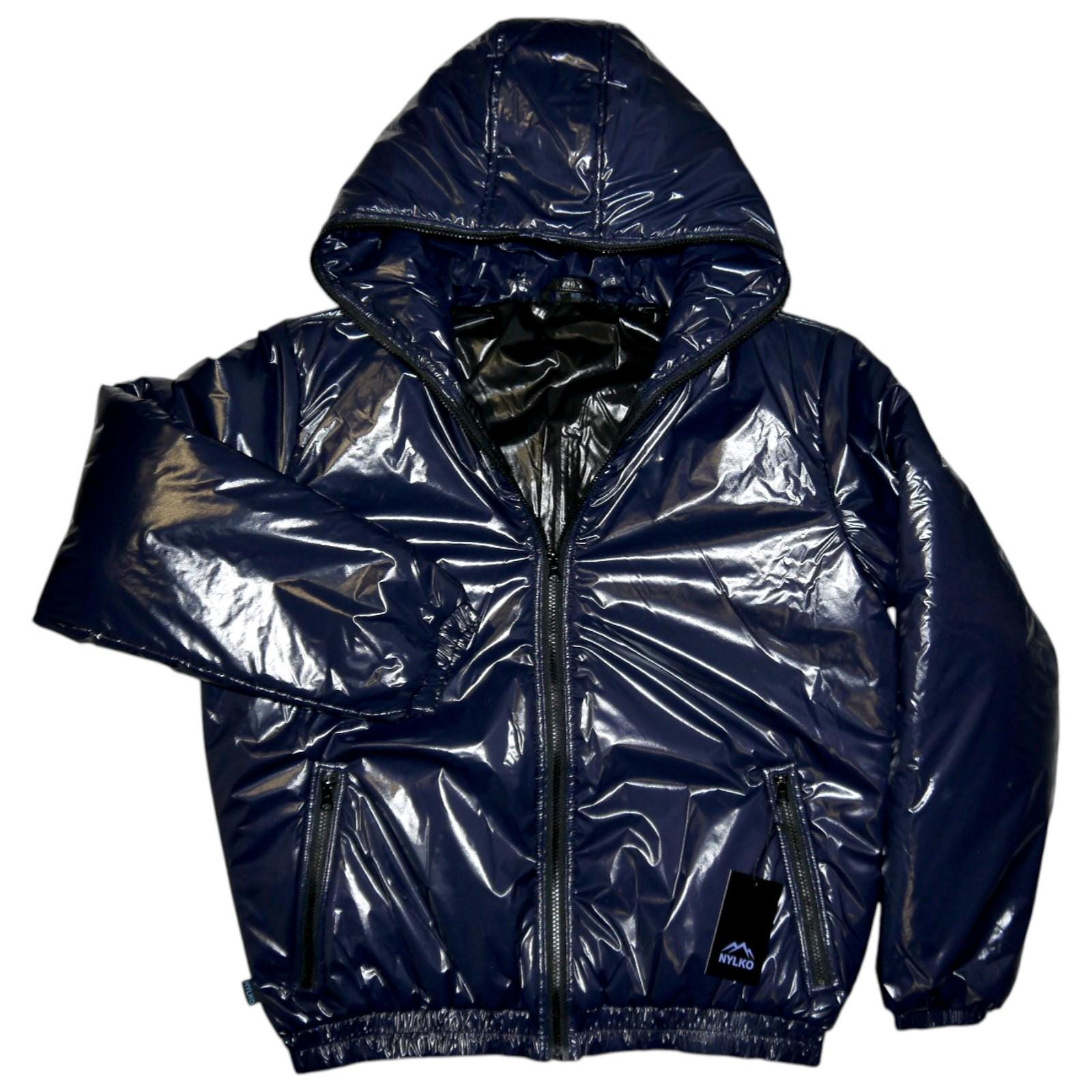 Glossy Nylon Lacquer PVC Wetlook Shiny Nylon Jacket With 15 Mm Padding ...