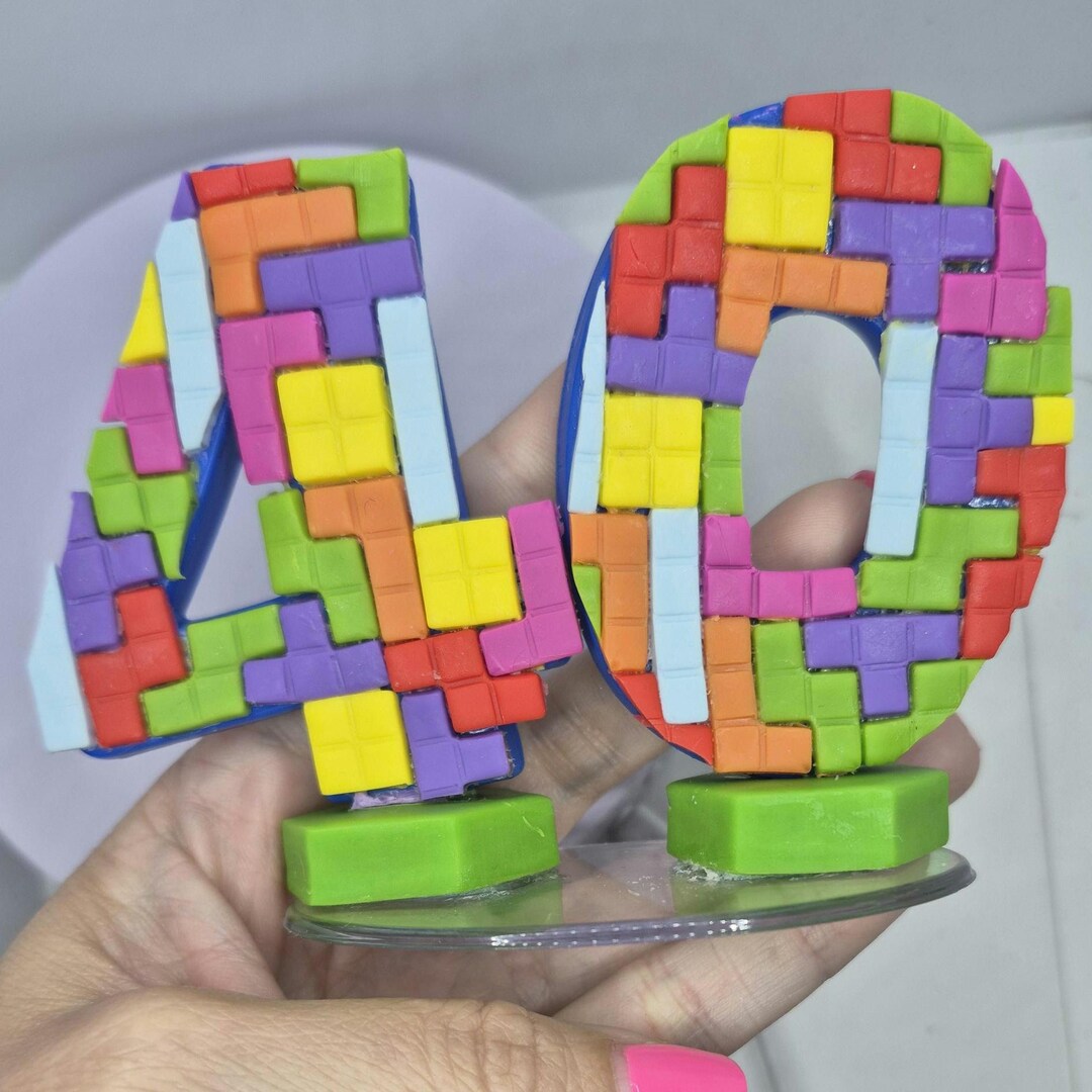 80s Game Cake Topper: Tetris Birthday Candle, Non-toxic Cold Porcelain ...