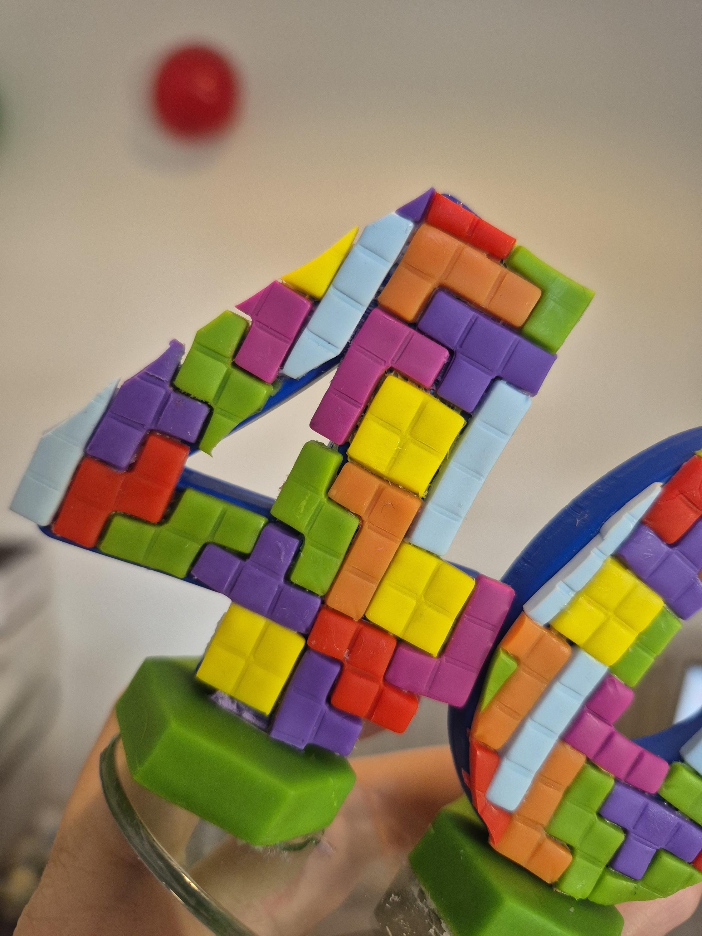 80s Game Cake Topper: Tetris Birthday Candle, Non-toxic Cold Porcelain ...