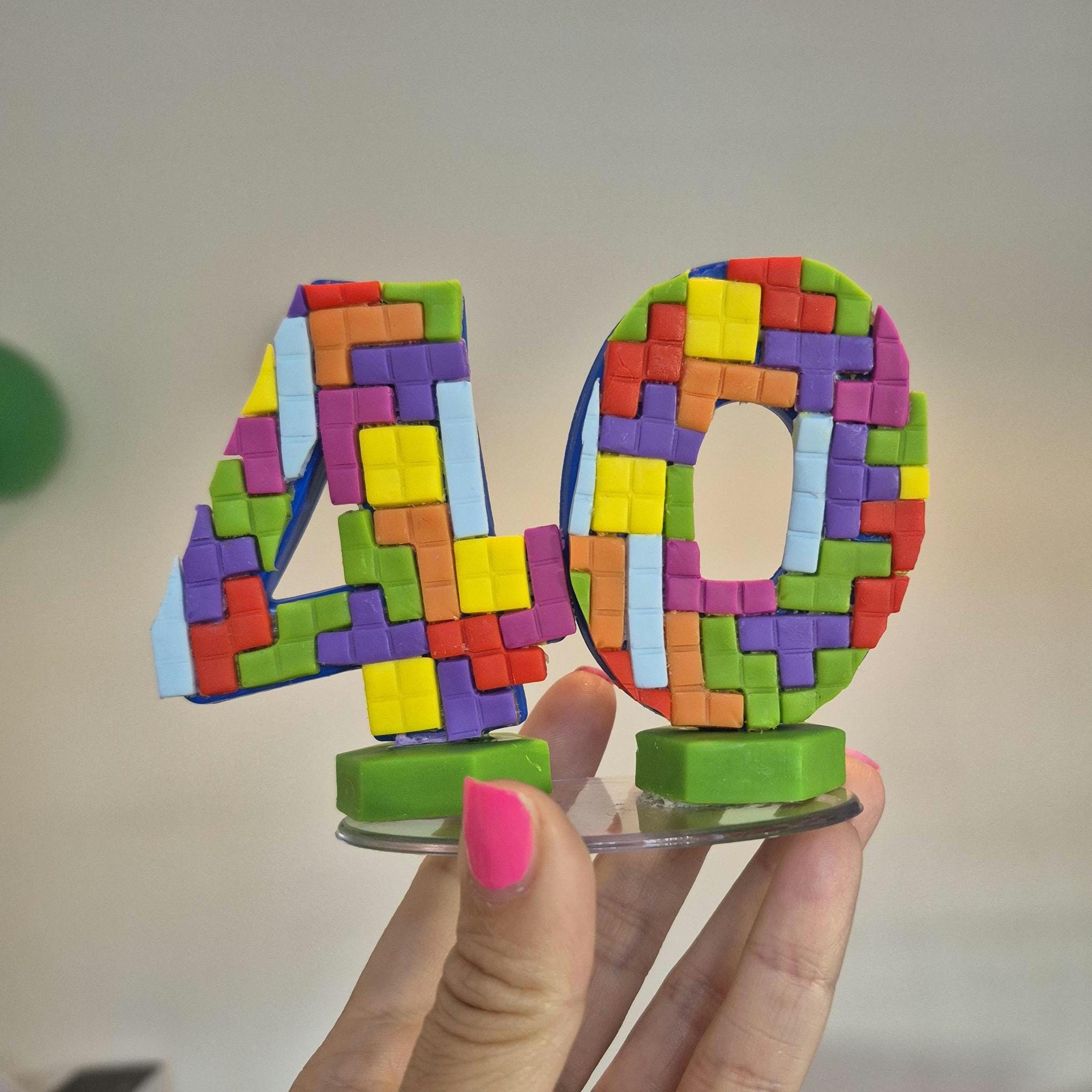 80s Game Cake Topper: Tetris Birthday Candle, Non-toxic Cold Porcelain ...