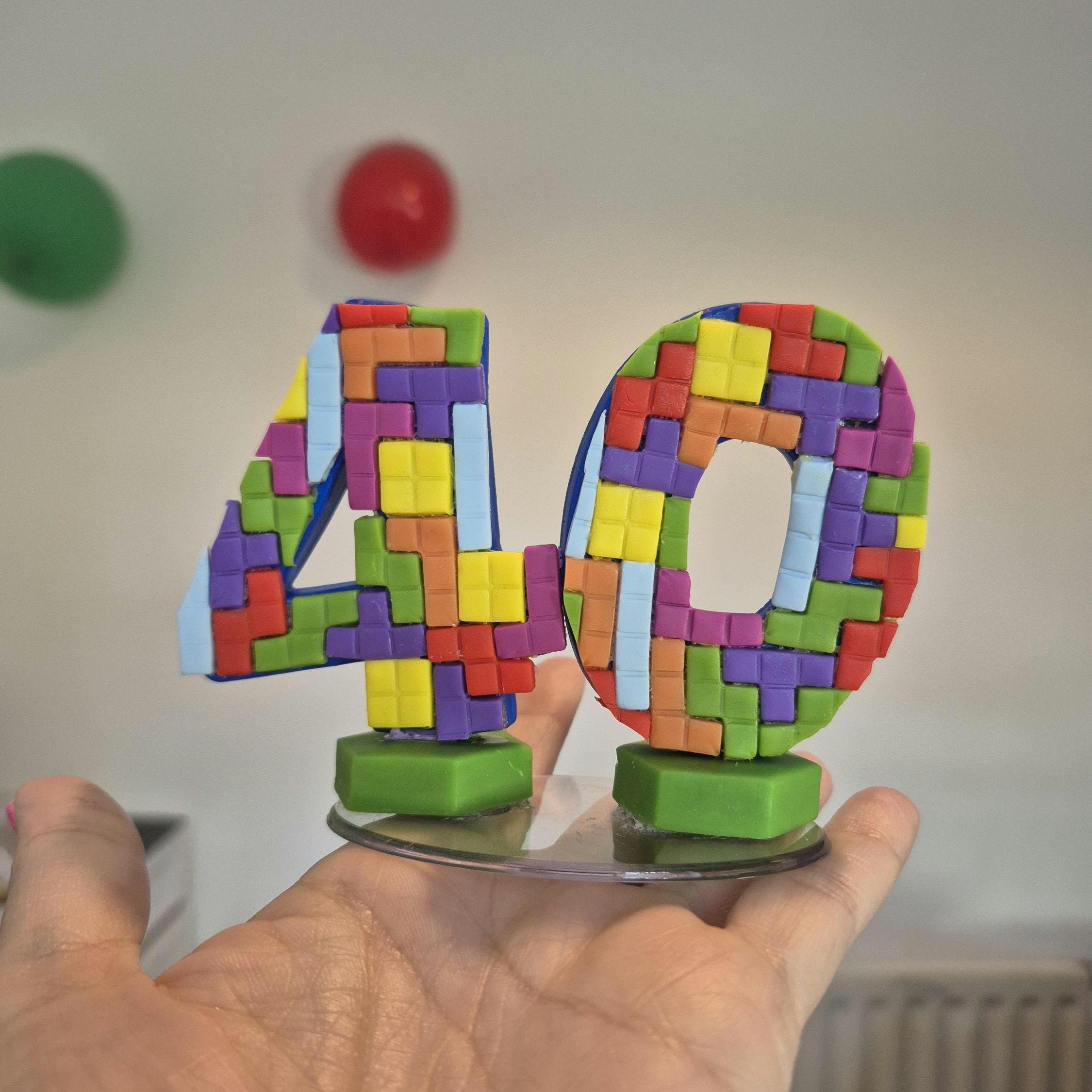 80s Game Cake Topper: Tetris Birthday Candle, Non-toxic Cold Porcelain ...