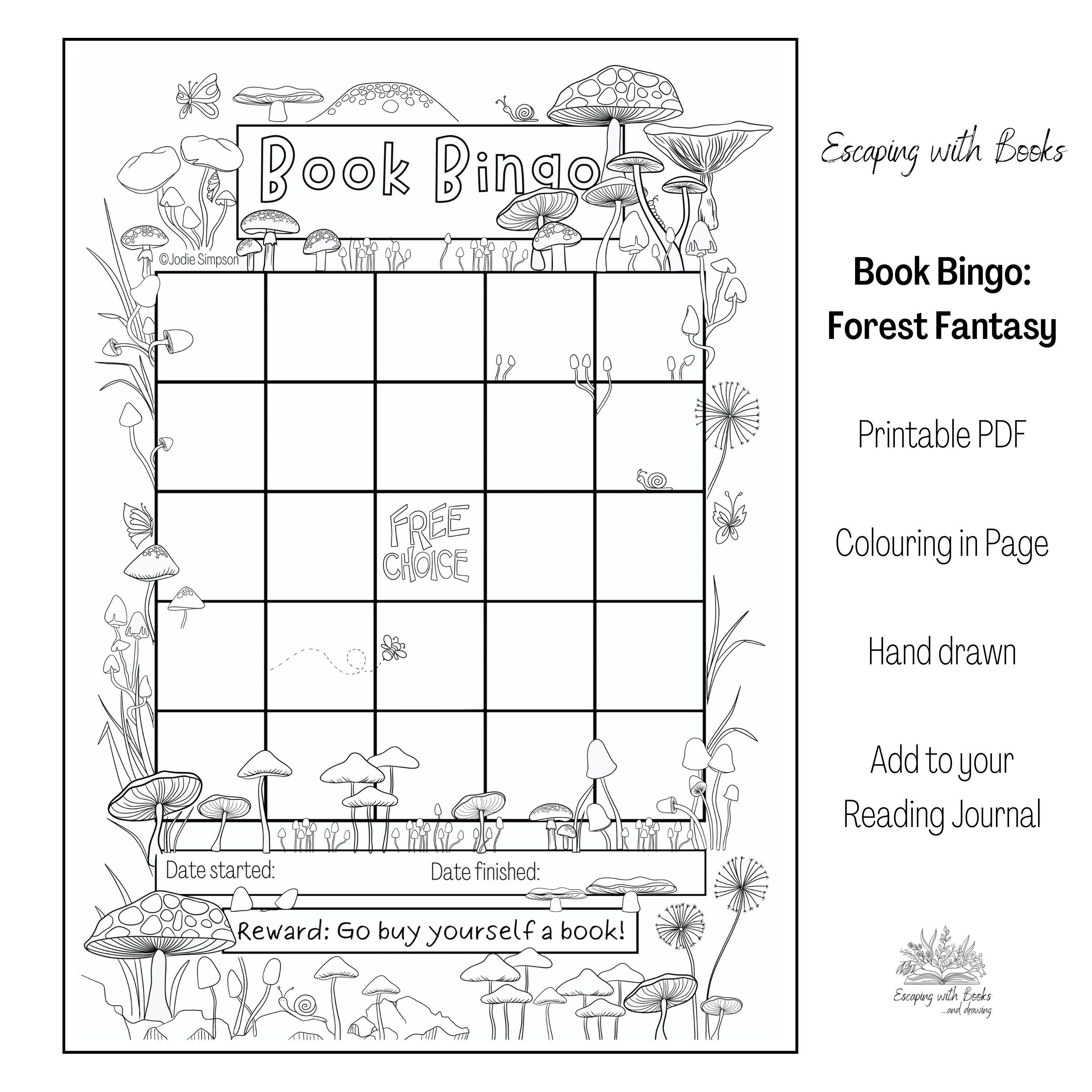 Forest Fantasy Book Bingo Colouring in Printable PDF Reading Journal ...