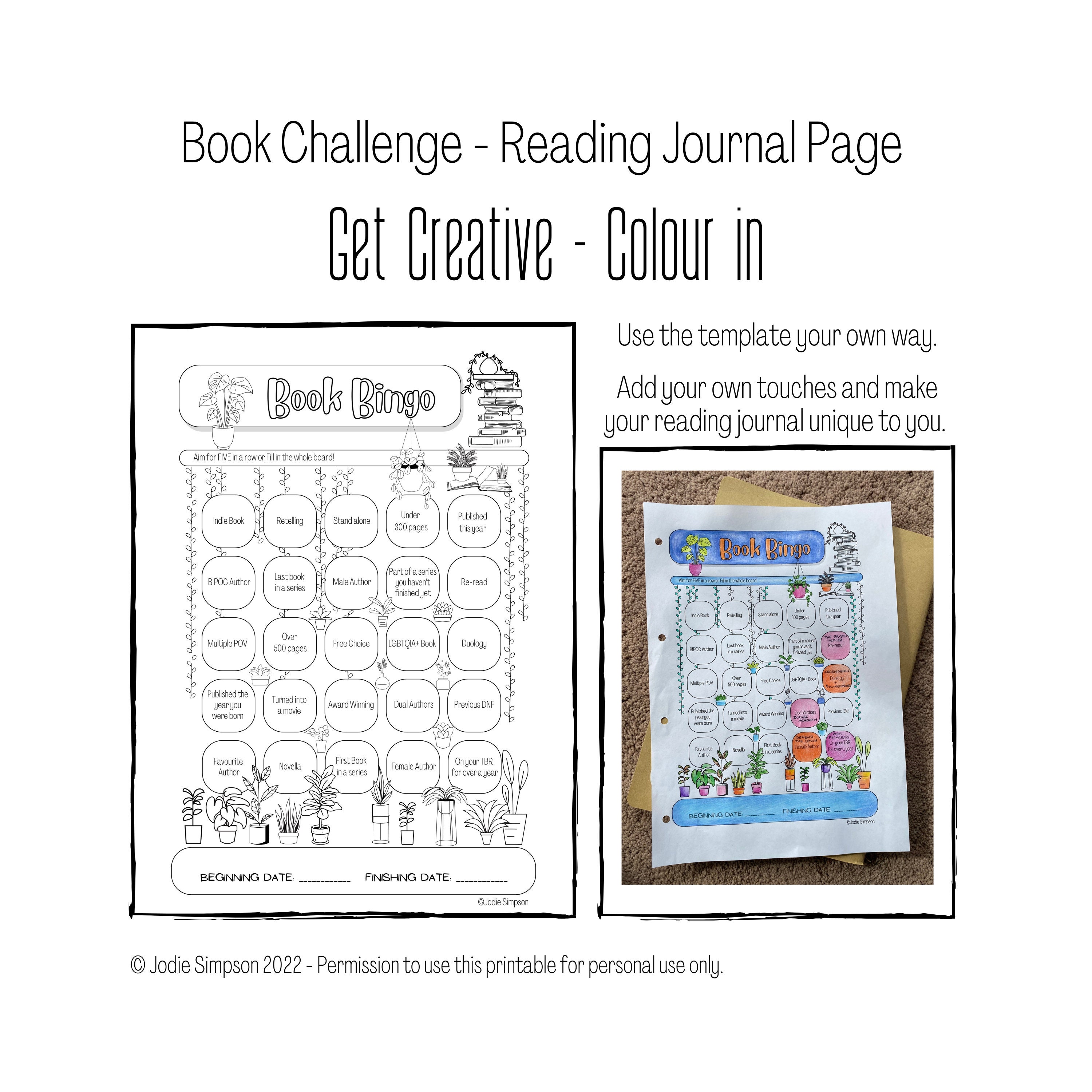 Reading Journal 13 Printable Colouring in Pages With - Etsy